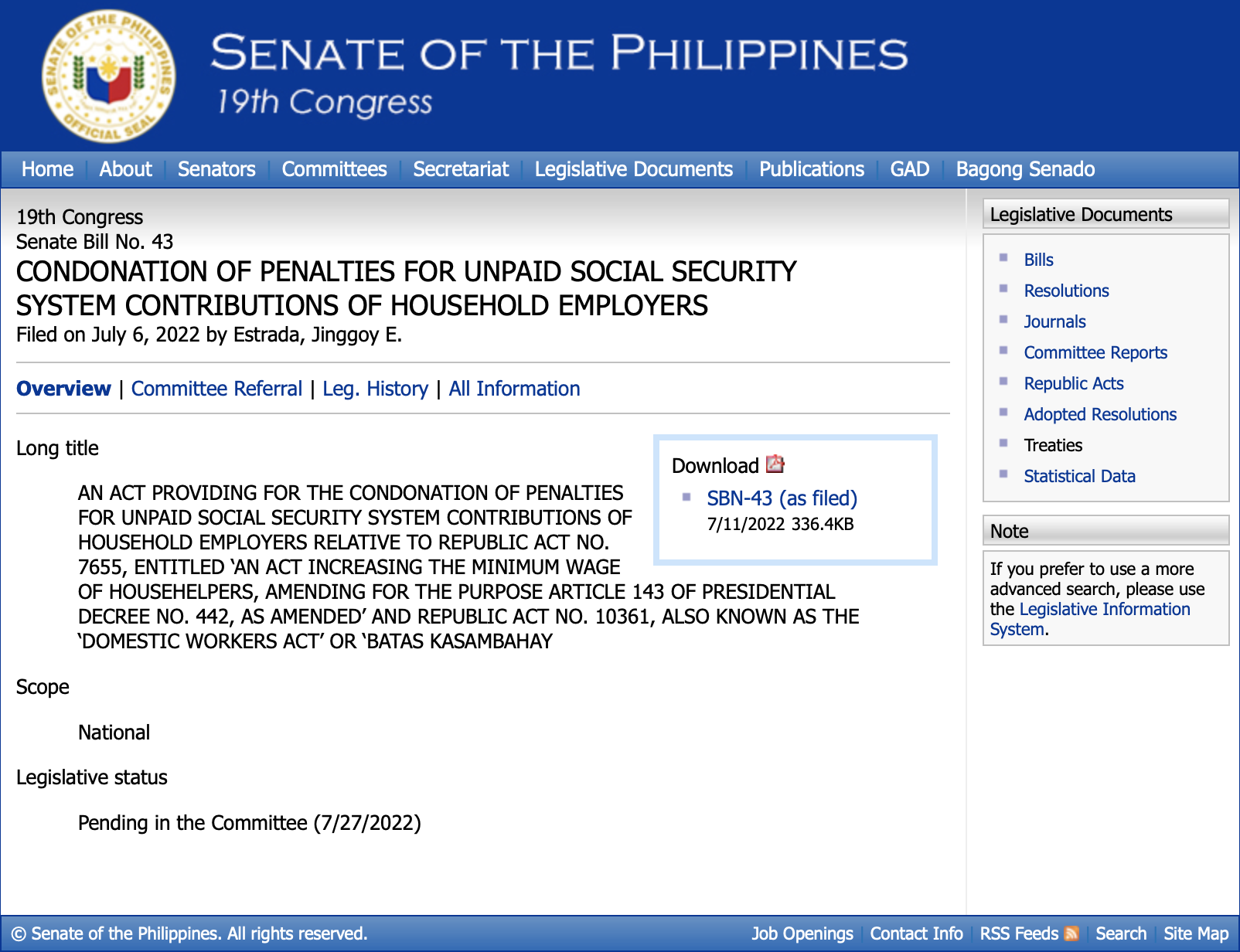 Condonation o hindi pagpapataw ng multa sa mga household employers na ...