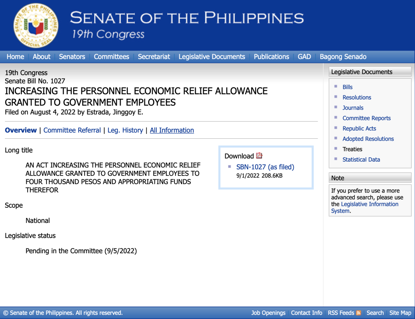 Bill to double subsidies to state workers – Jinggoy Ejercito Estrada