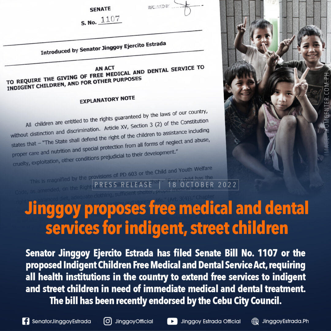 Jinggoy proposes free medical and dental services for indigent, street ...