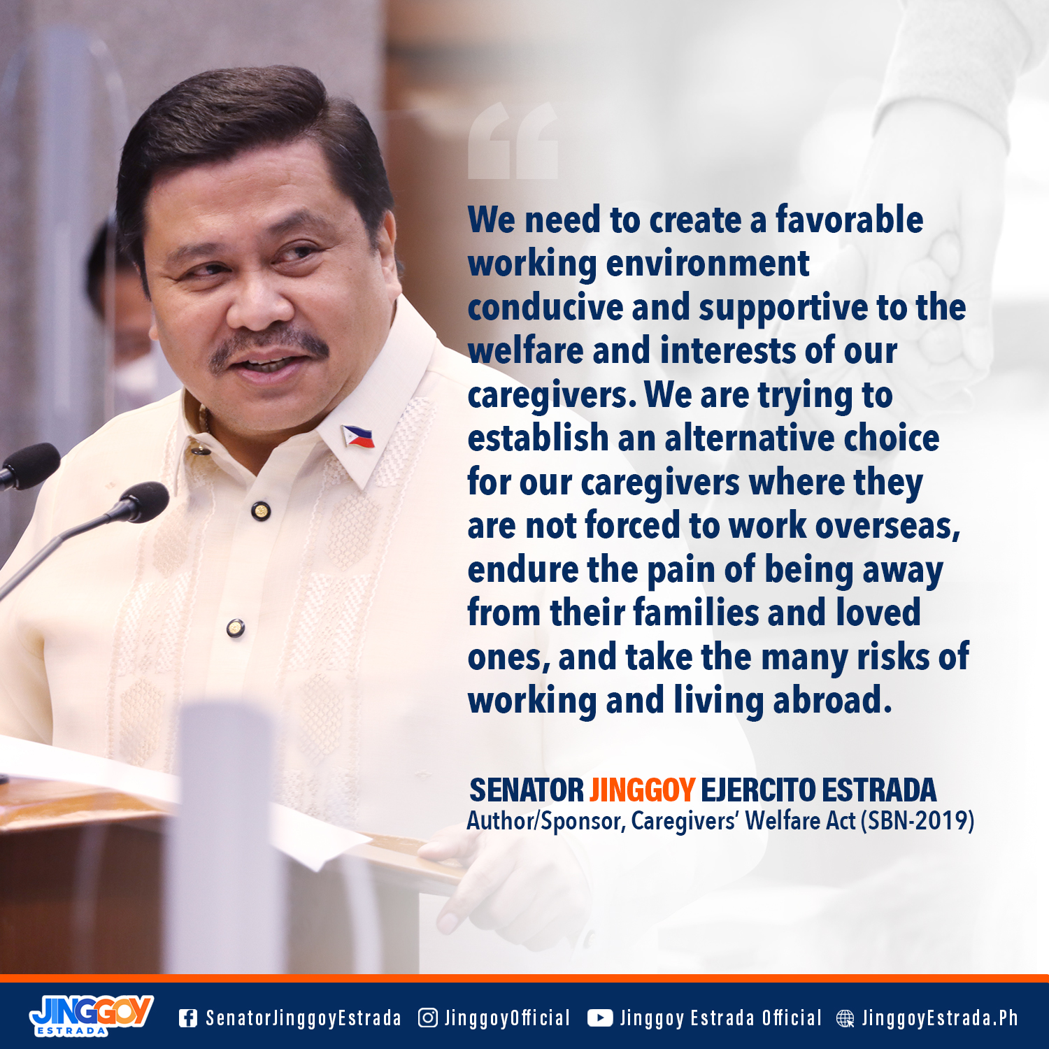 Bill protecting rights, promoting welfare of caregivers in PH reaches Senate plenary – Jinggoy ...