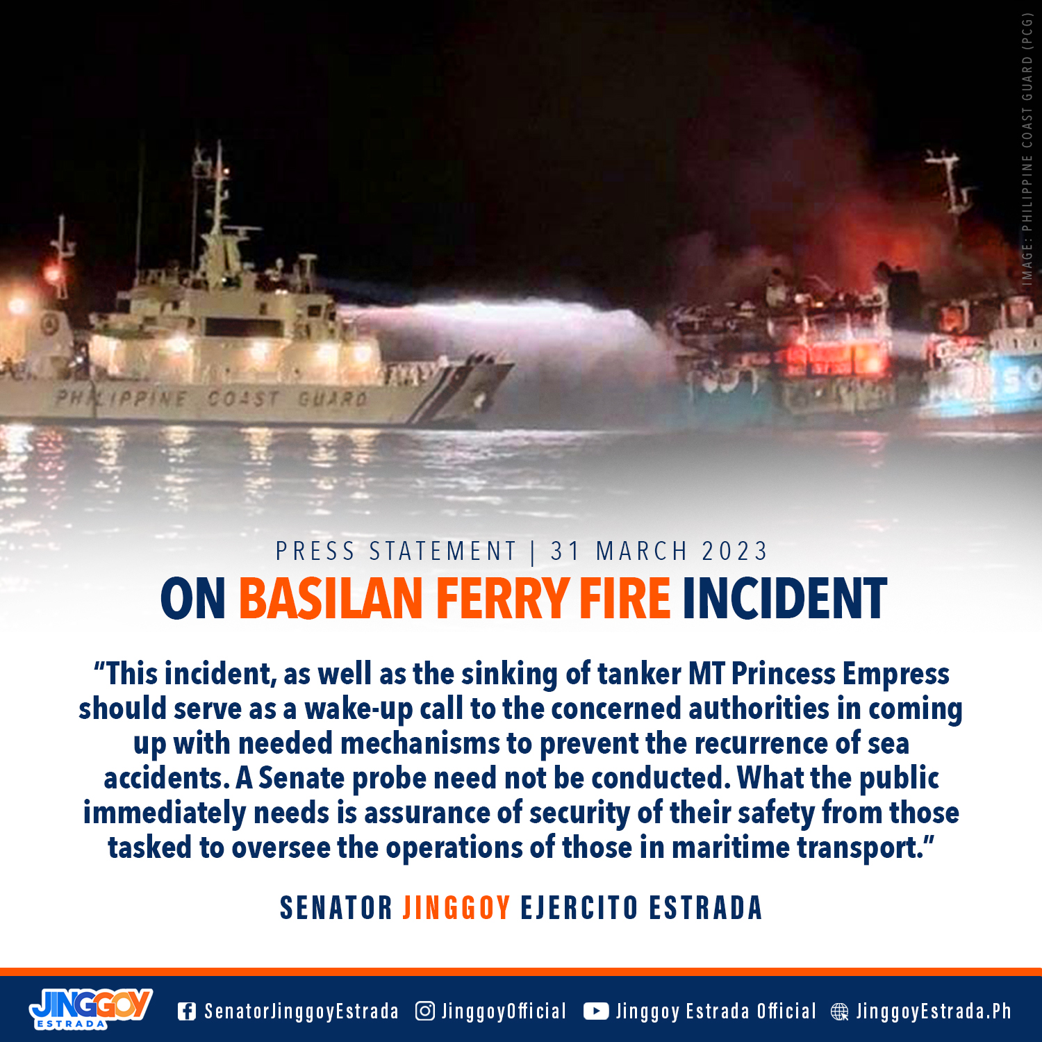 Statement on Basilan ferry fire – Jinggoy Ejercito Estrada