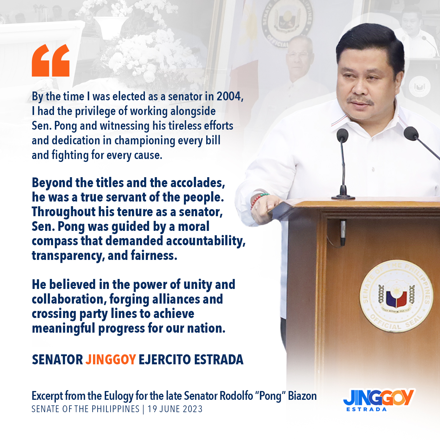 Eulogy for the late Senator Rodolfo G. Biazon – Jinggoy Ejercito Estrada