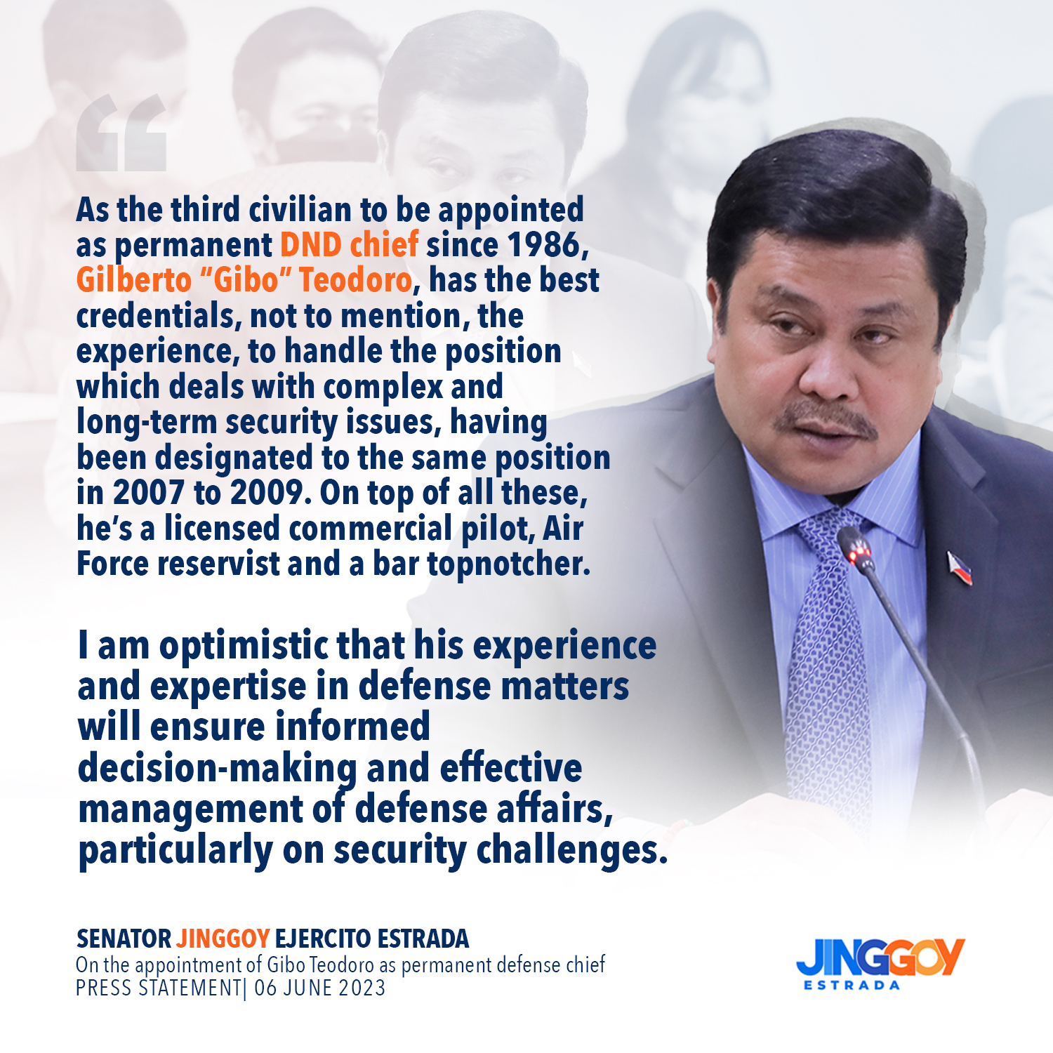 On the appointment of Gilberto Teodoro as permanent defense chief ...