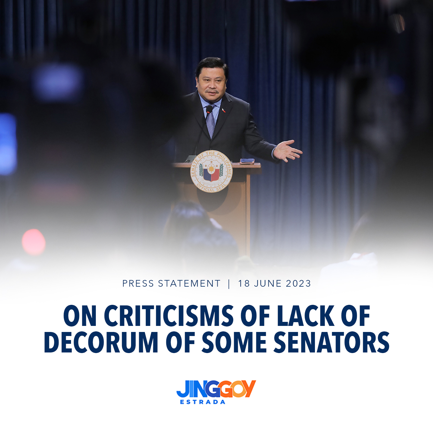 On criticisms of lack of decorum of some senators – Jinggoy Ejercito ...