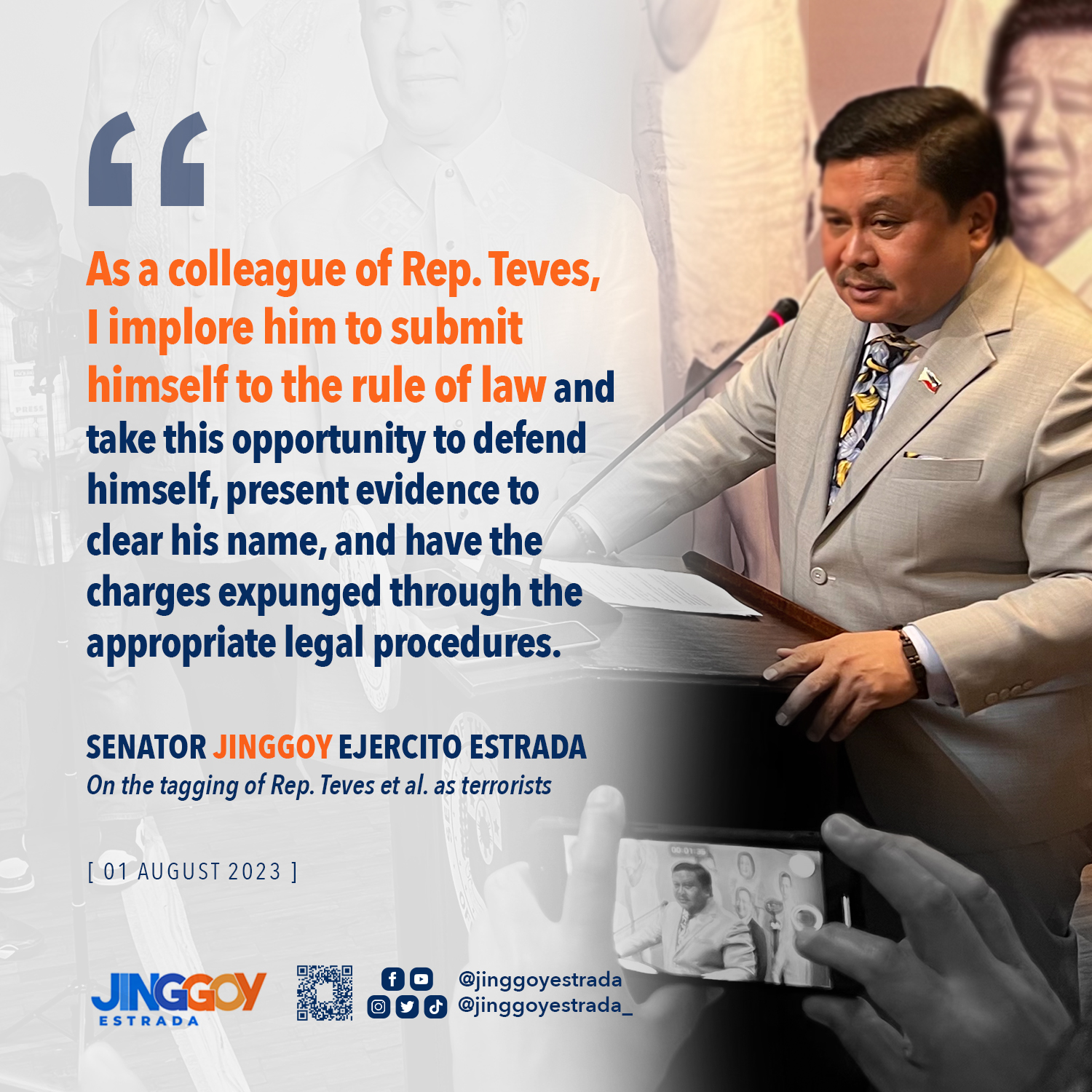 Statement on the tagging of Rep. Teves et al. as terrorists – Jinggoy ...