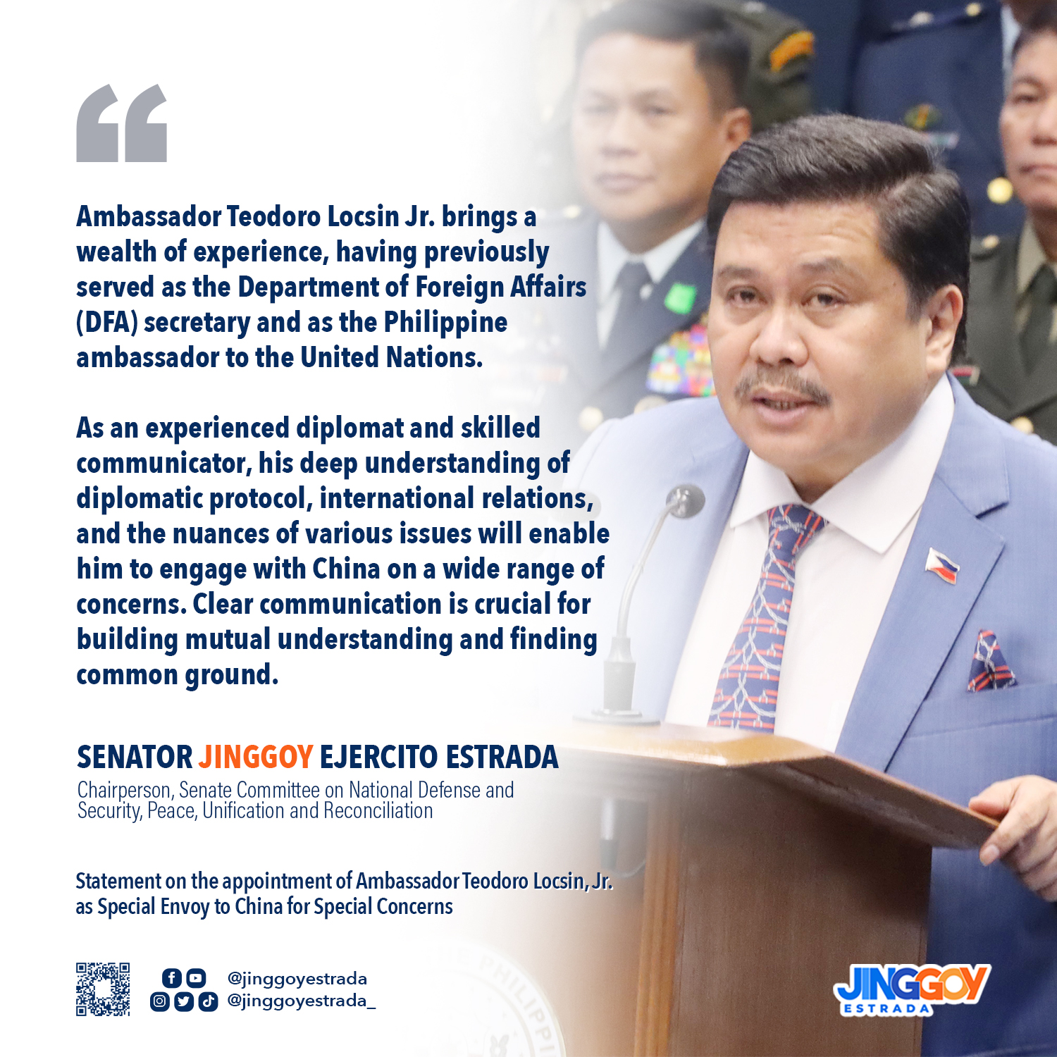 Statement on the appointment of Ambassador Teodoro Locsin, Jr. as ...