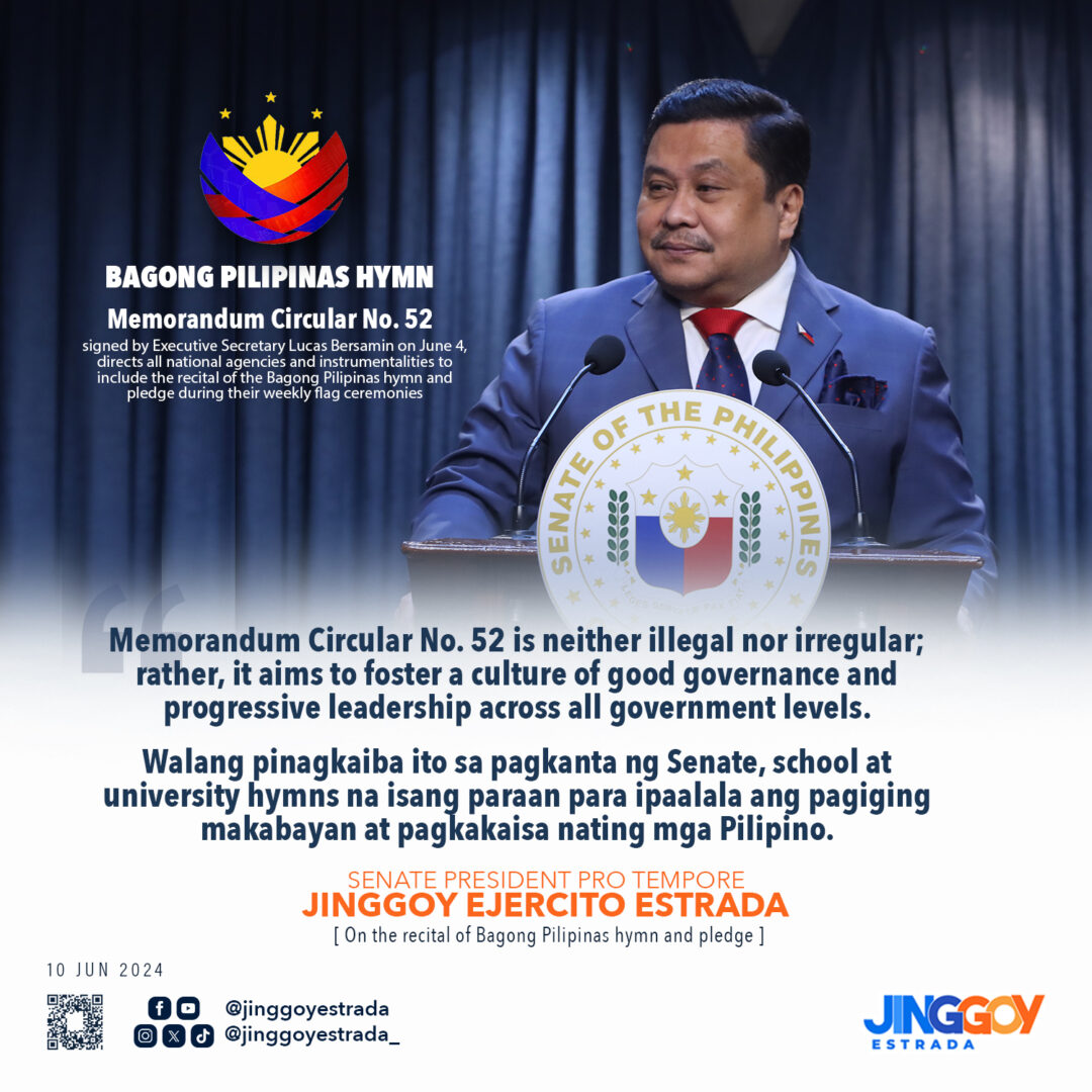 On the recital of Bagong Pilipinas hymn and pledge – Jinggoy Ejercito ...
