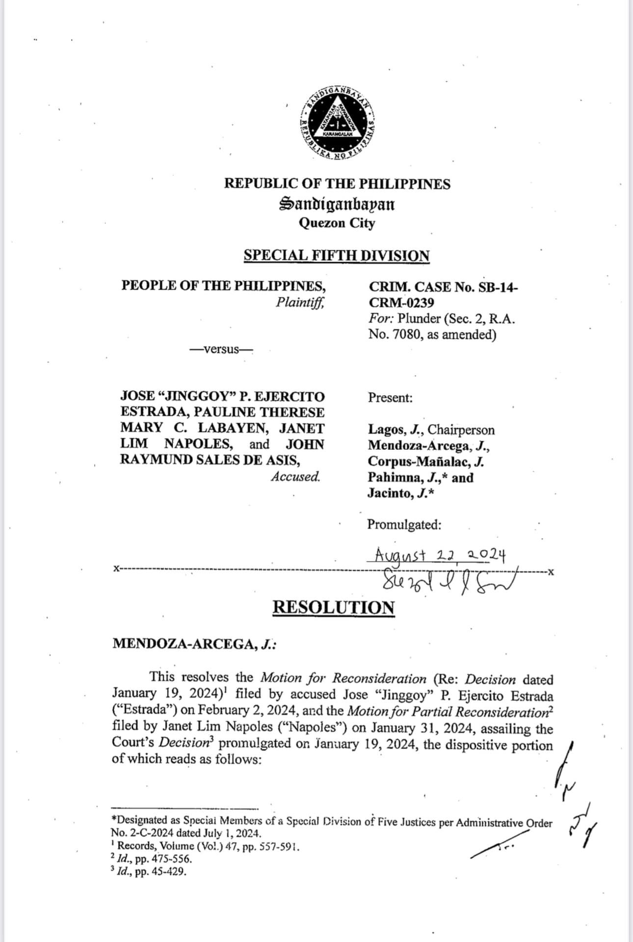 Statement of Senate President Pro Tempore Jinggoy Ejercito Estrada on his acquittal on direct ...