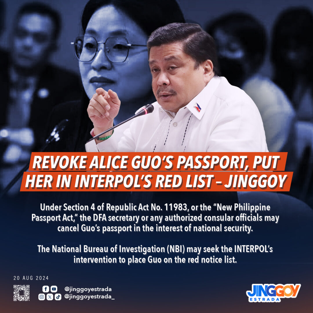 Revoke Alice Guo’s passport, put her in INTERPOL’s red notice list ...