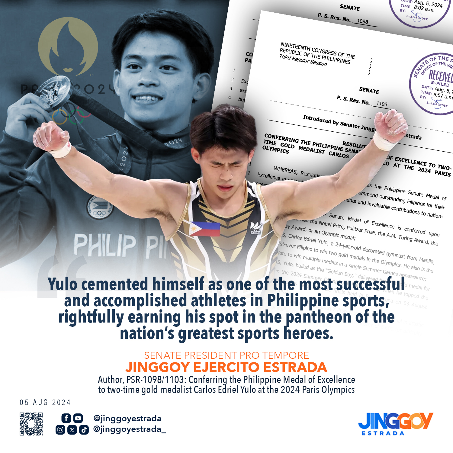 Jinggoy seeks highest Senate commendation for ‘Golden Boy’ Carlos Yulo ...