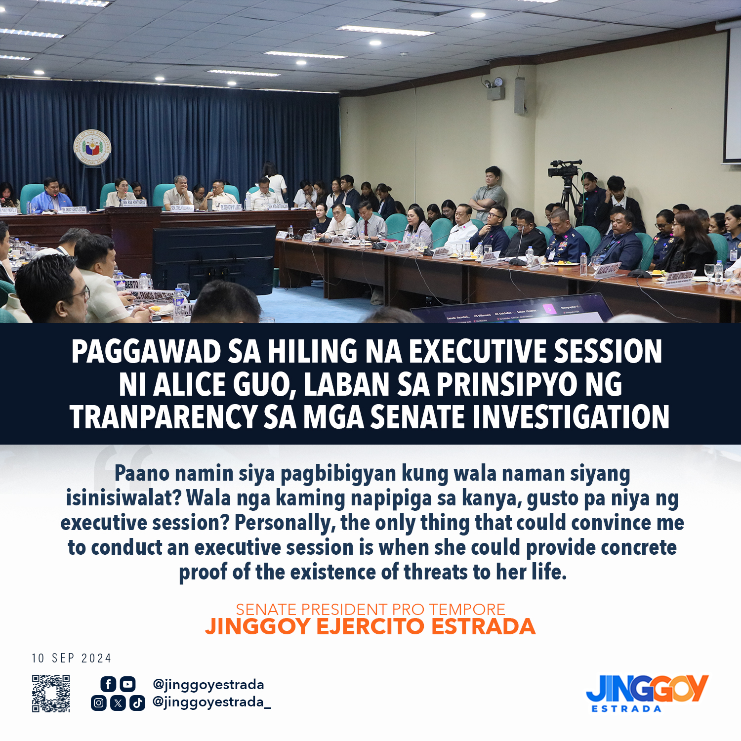 Statement on Alice Guo’s appeal for an executive session – Jinggoy Ejercito Estrada