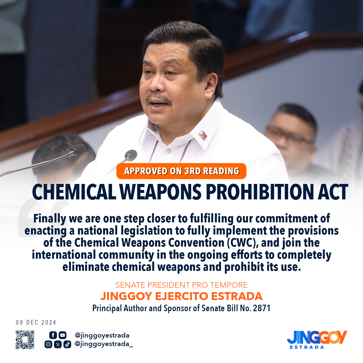 Jinggoy: Senate passes bill banning chemical weapons; inches closer to ...
